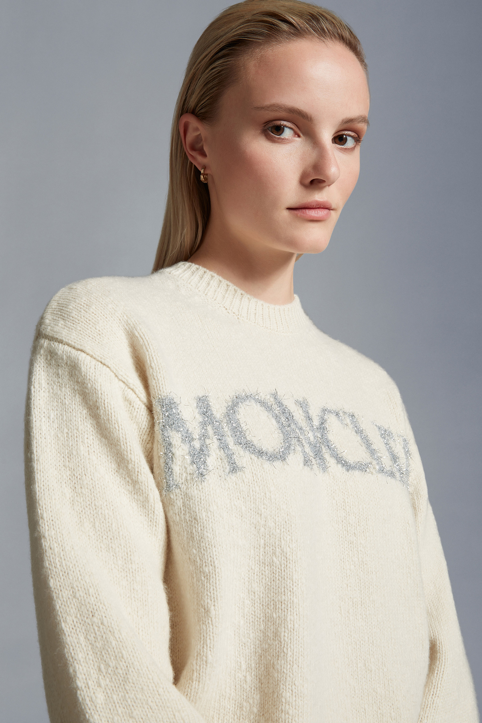 White Ivory Logo Wool Jumper - Sweaters & Cardigans for Women | Moncler JP