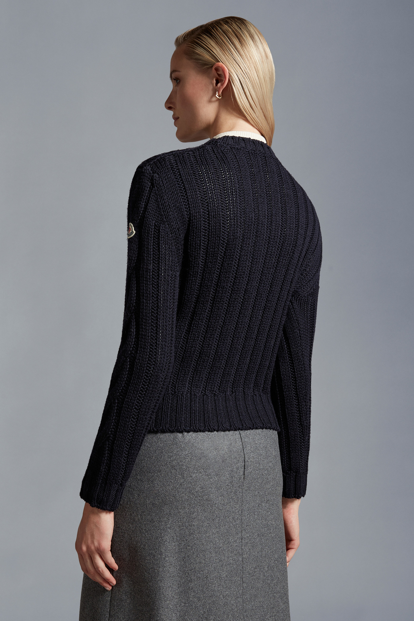 Navy Blue Cable Knit Wool Jumper - Sweaters & Cardigans for Women ...