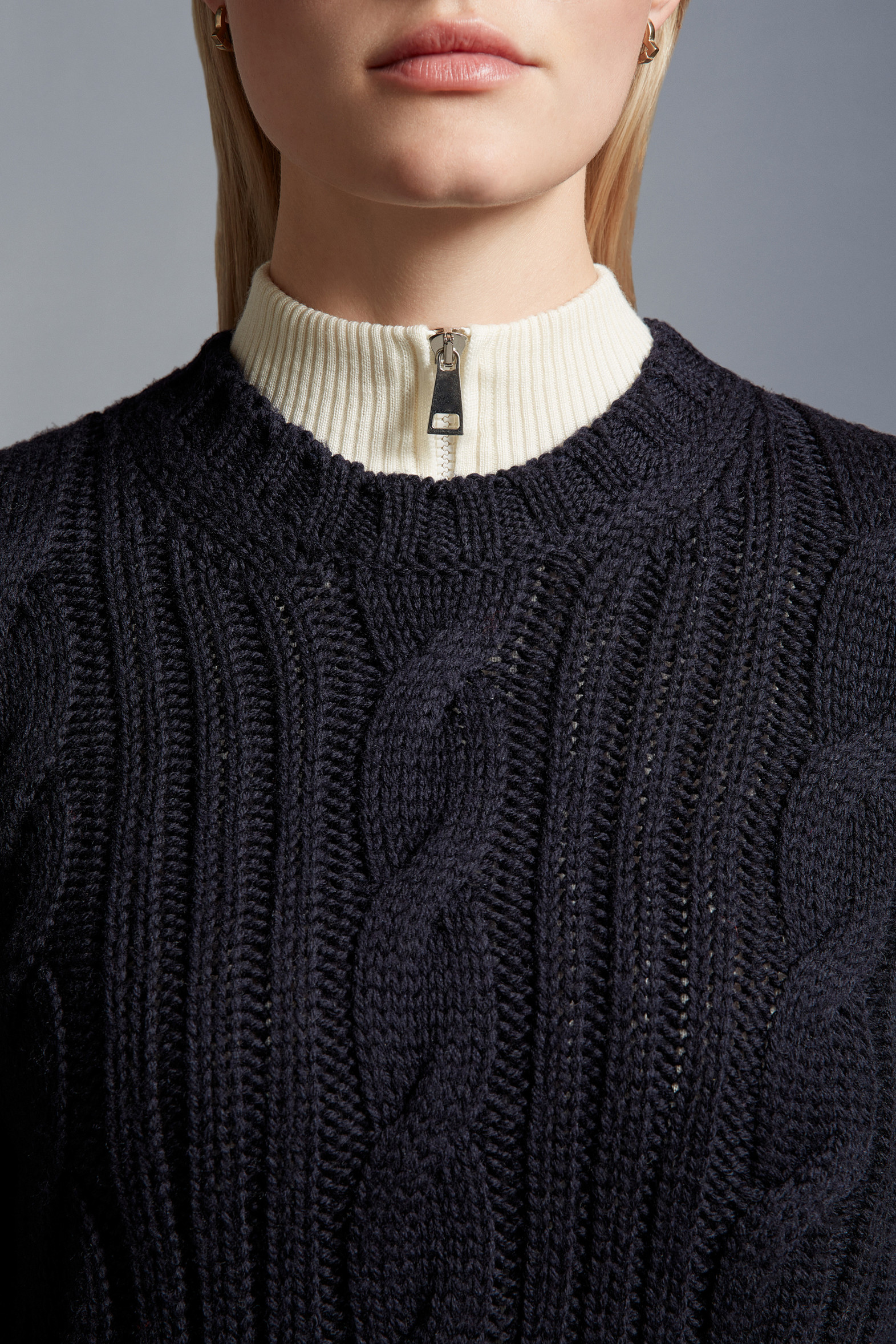Navy Blue Cable Knit Wool Jumper - Sweaters & Cardigans for Women ...