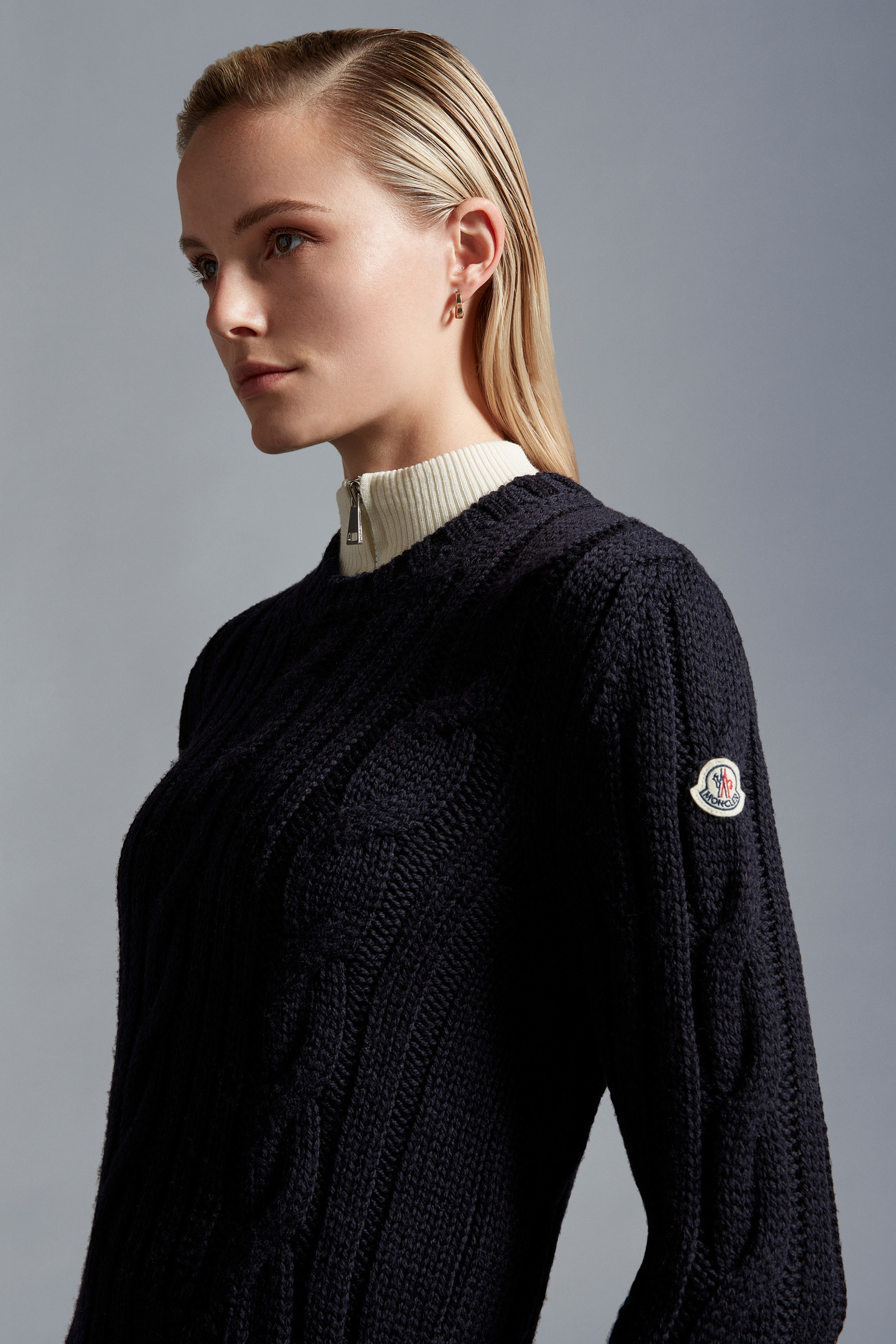 Navy Blue Cable Knit Wool Jumper - Sweaters & Cardigans for Women ...