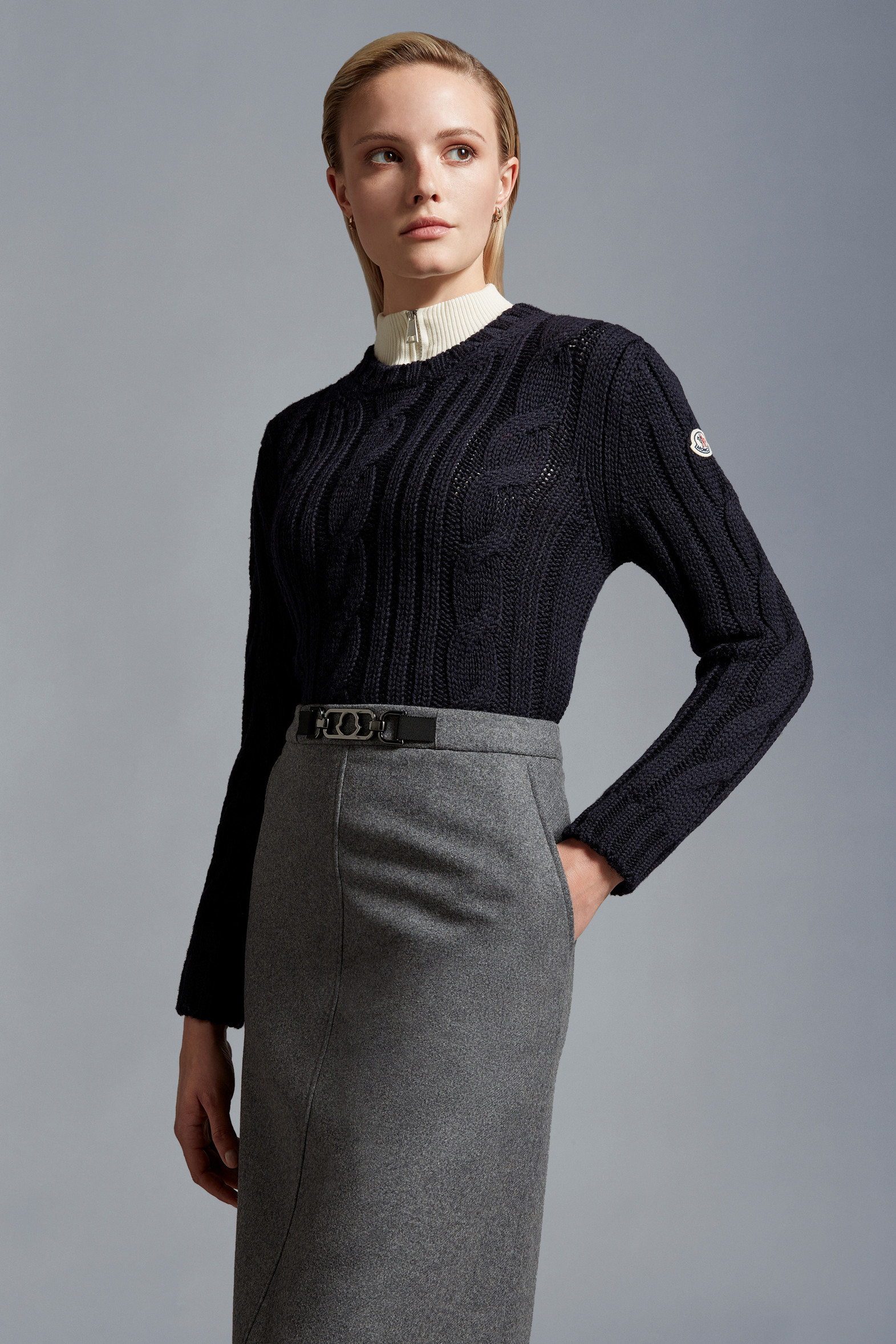 Navy Blue Cable Knit Wool Jumper - Sweaters & Cardigans for Women ...