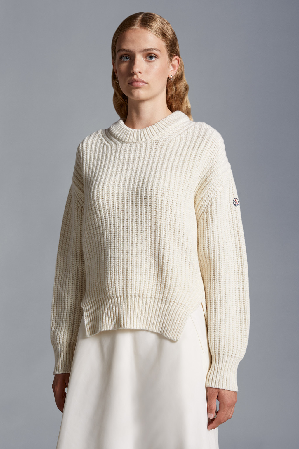 White Ivory Logo Wool Jumper - Sweaters & Cardigans for Women | Moncler HR
