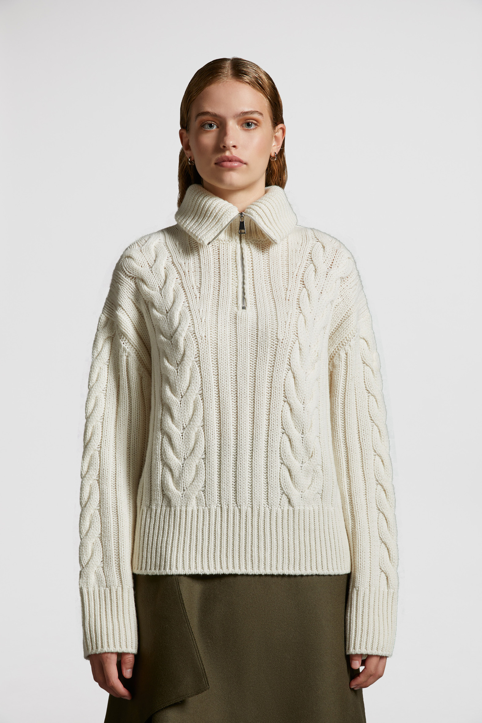White Cable Knit Cashmere Polo Neck Jumper - Sweaters & Cardigans for ...