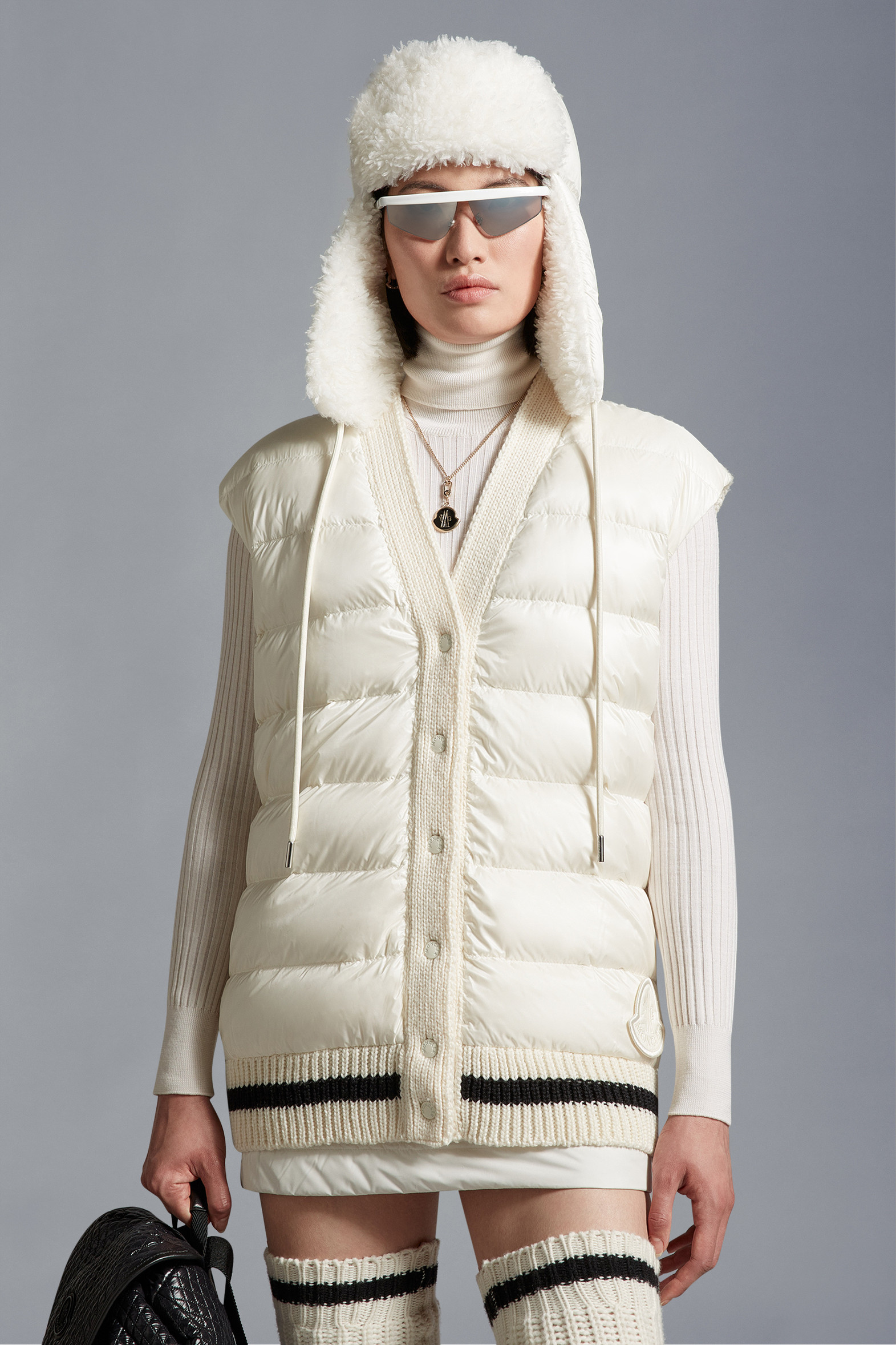 White Ivory Padded Wool Gilet - Sweaters & Cardigans for Women | Moncler HK