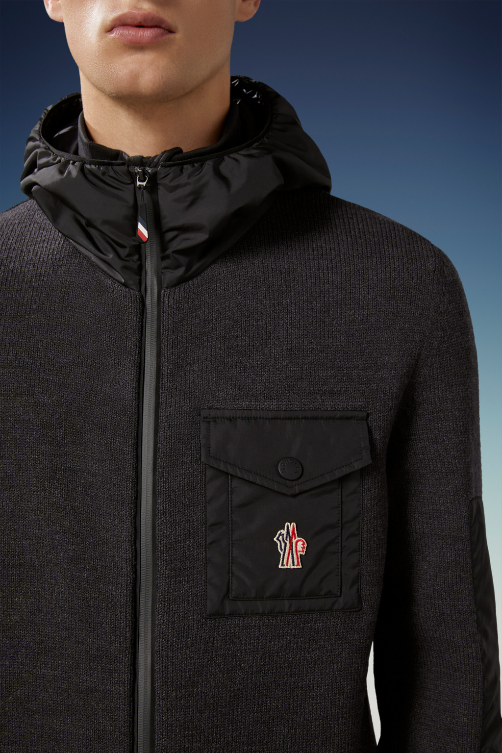 Dark Gray Hooded Wool Cardigan - Sweaters & Cardigans for Men | Moncler IT
