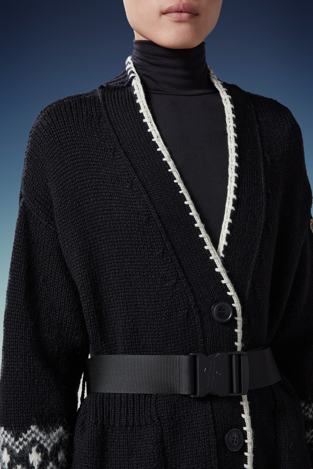 Black & White Alpaca & Wool Jacquard Long Cardigan - Sweaters ...