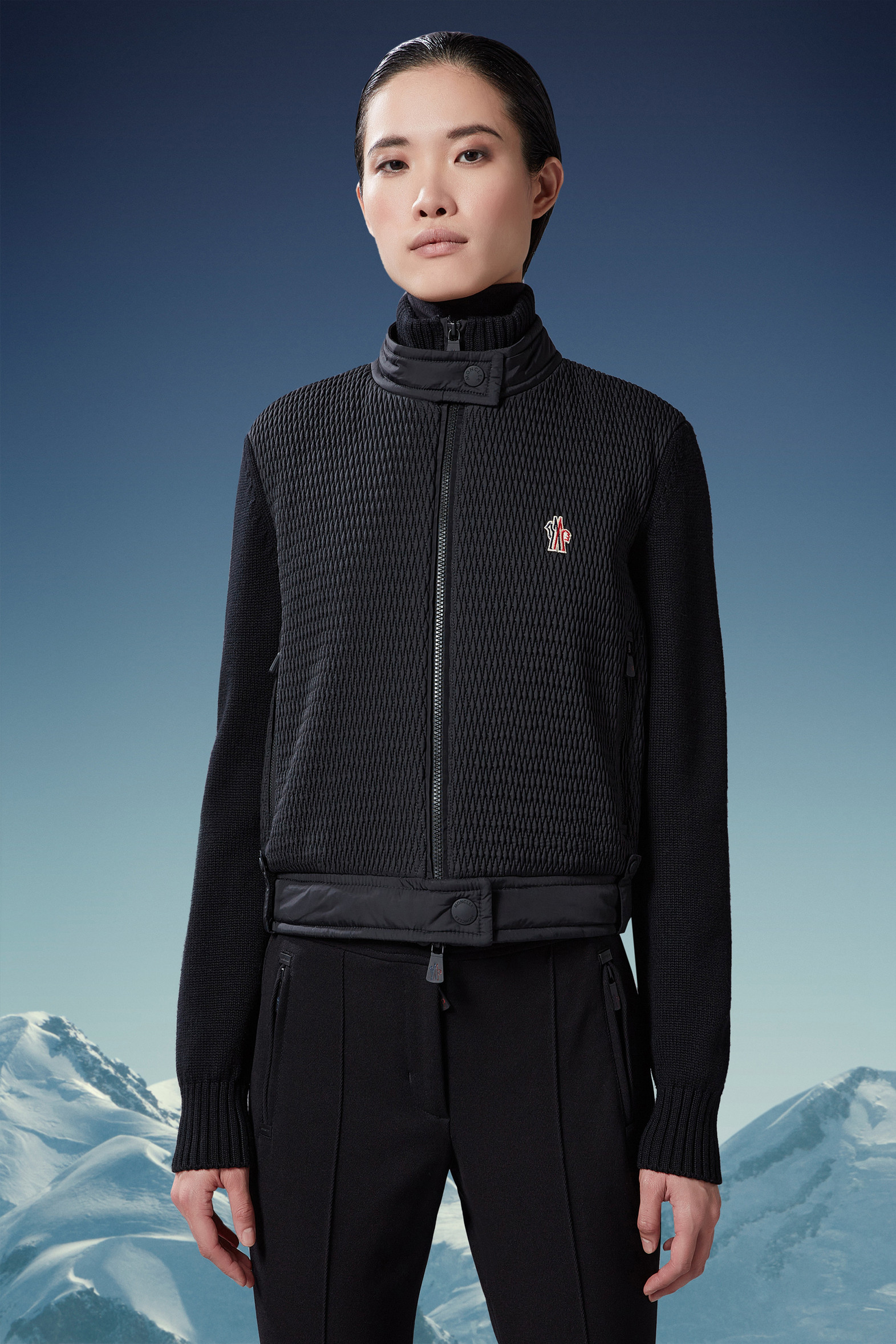 Black Wool Zip-Up Cardigan - Sweaters & Cardigans for Women | Moncler NO