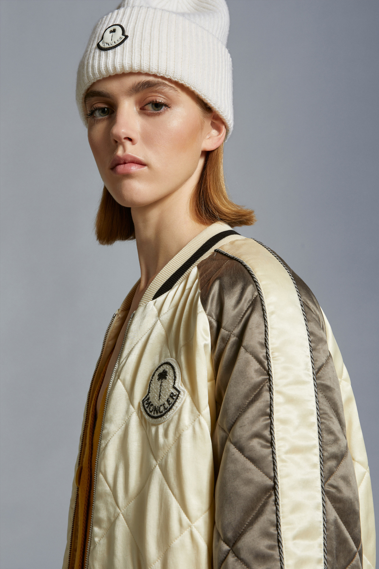 White & Brown Gosper Down Varsity Jacket - Moncler x Palm Angels for ...