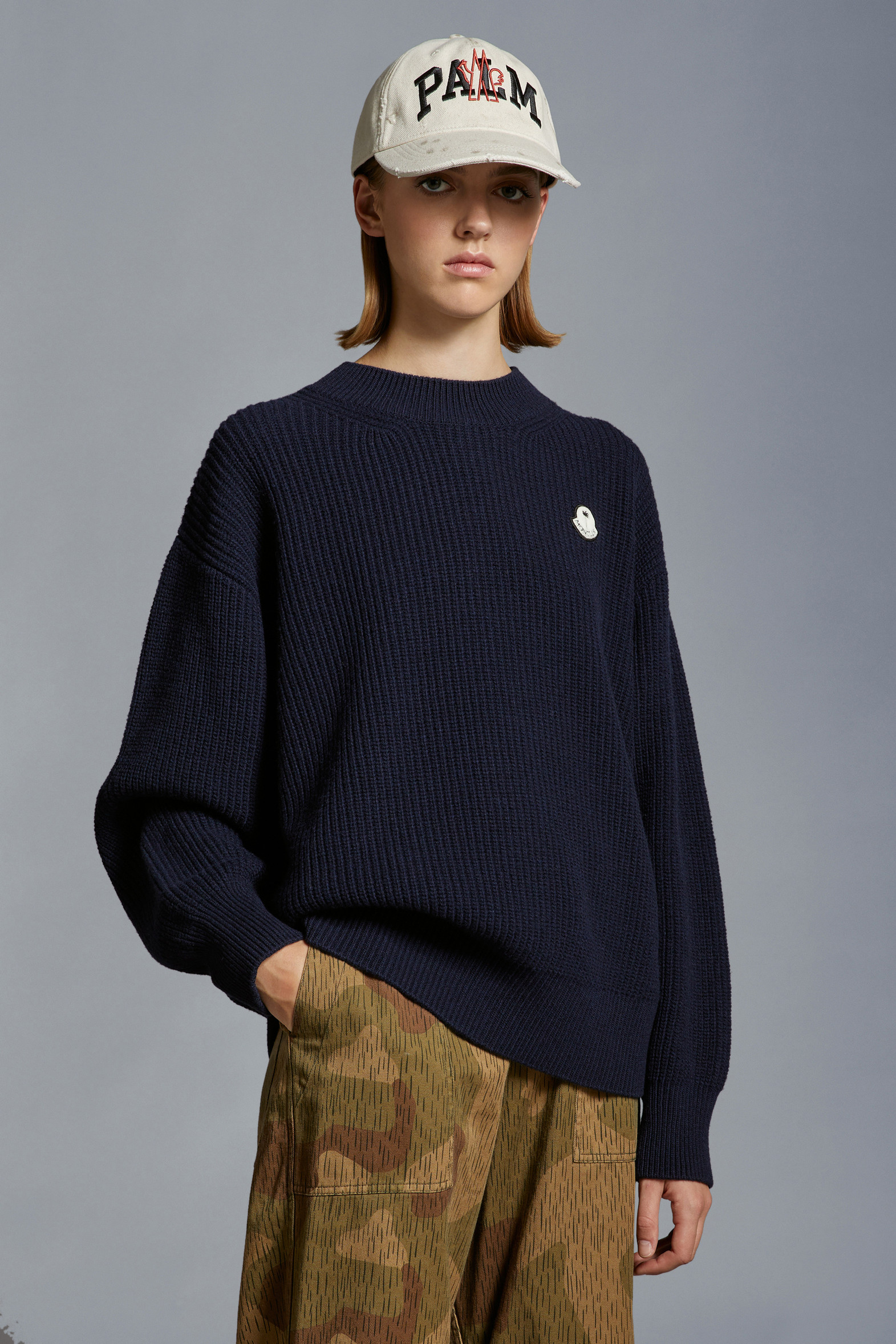 Navy Blue Wool Jumper - Moncler x Palm Angels for Genius | Moncler HK