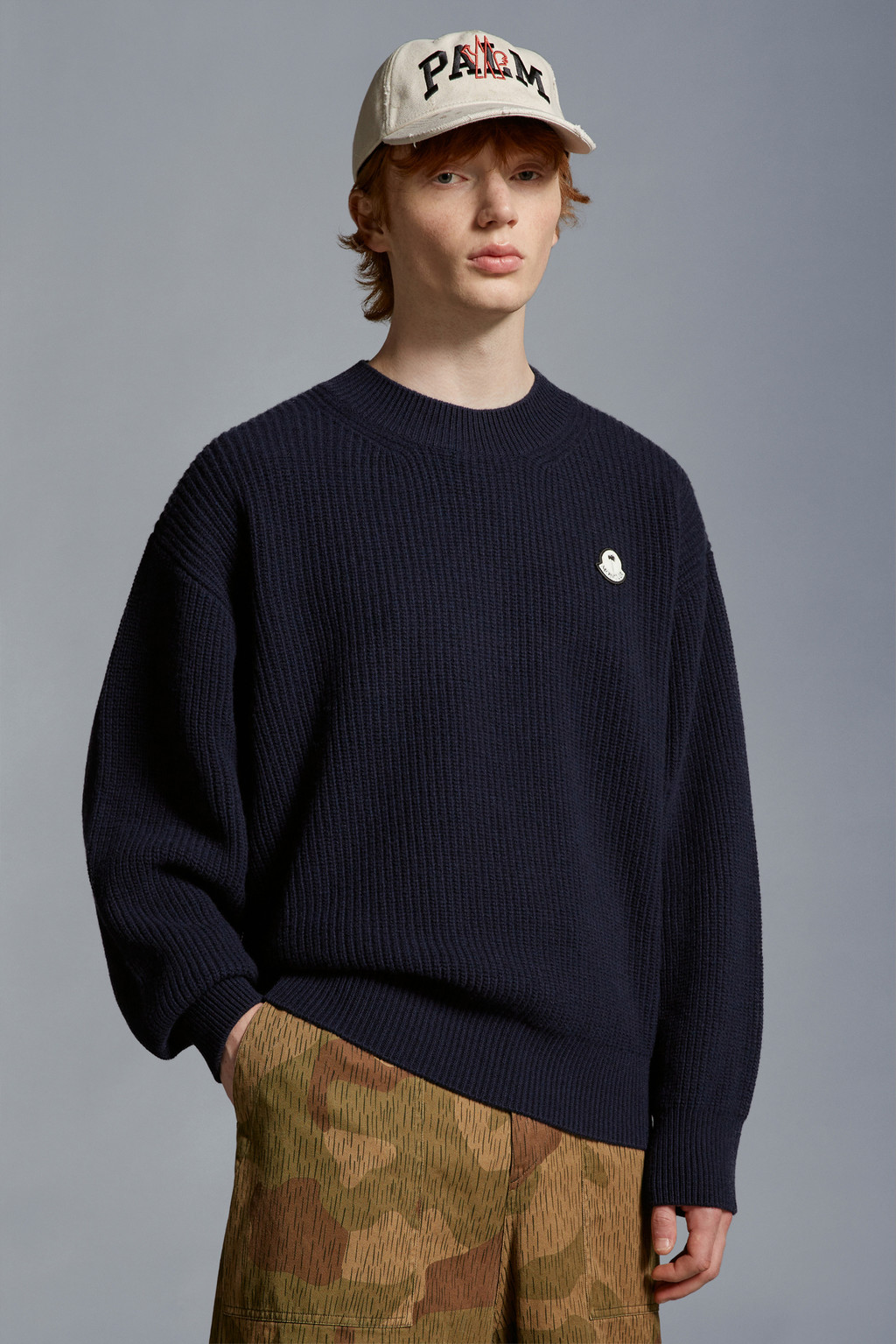 Navy Blue Wool Jumper - Moncler x Palm Angels for Genius | Moncler HK