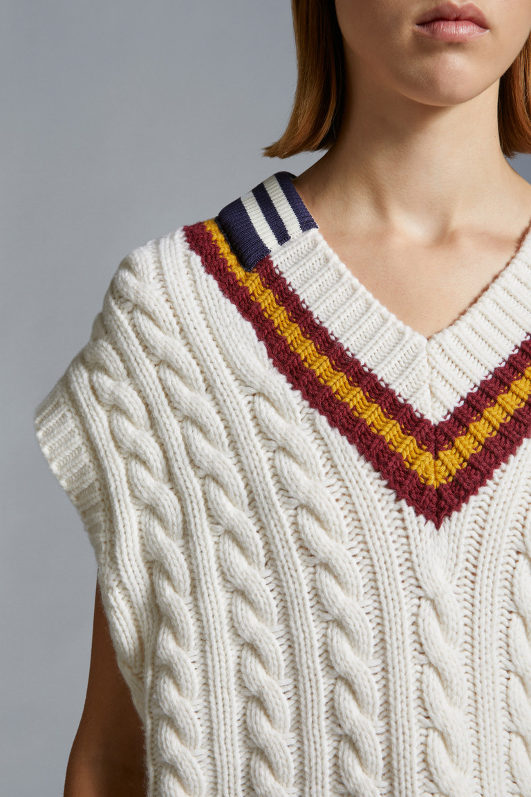 White Wool V-Neck Gilet - Moncler x Palm Angels for Genius | Moncler FR