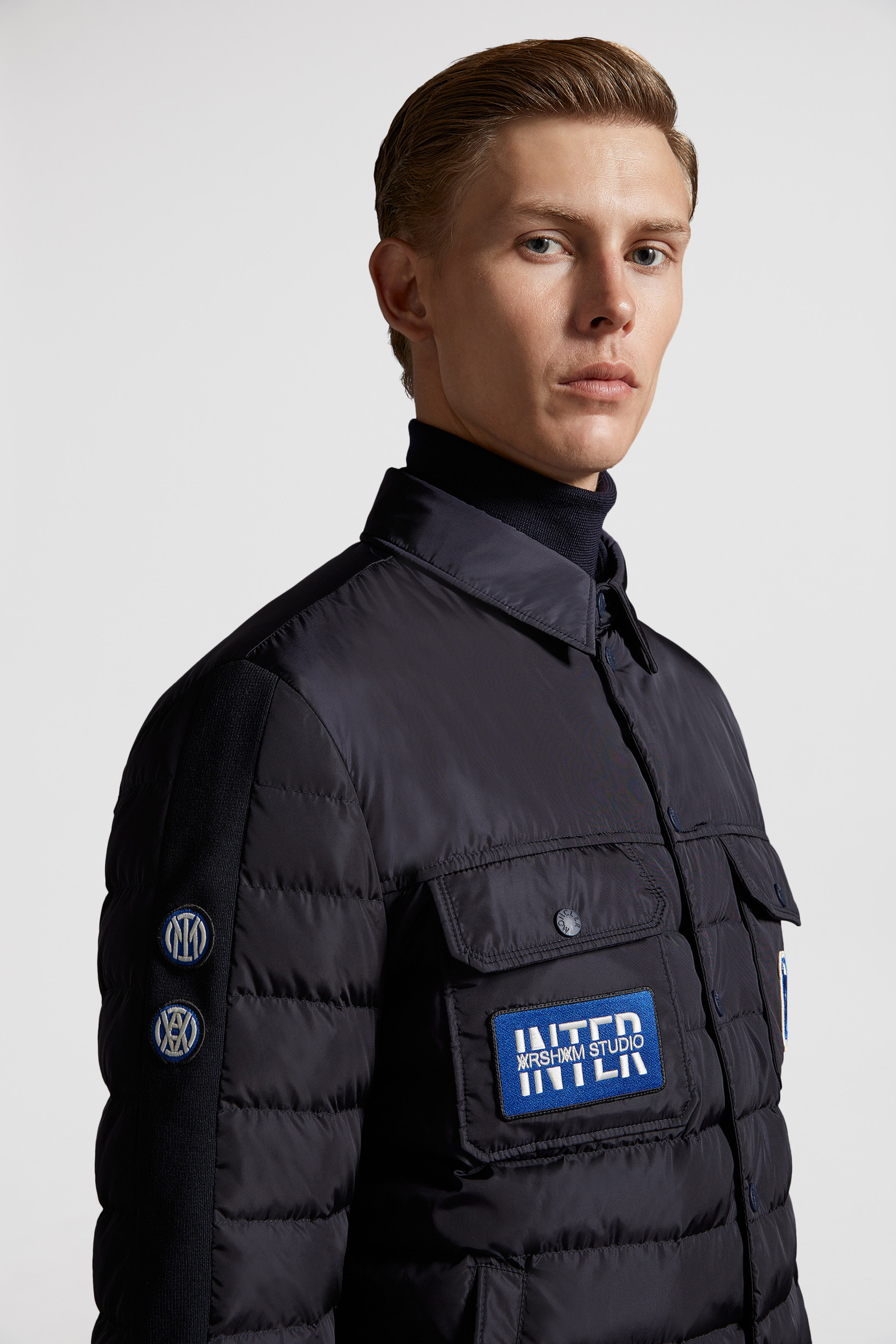 Dark Blue Inter x Moncler by Arsham Down Shacket - Short Down Jackets ...