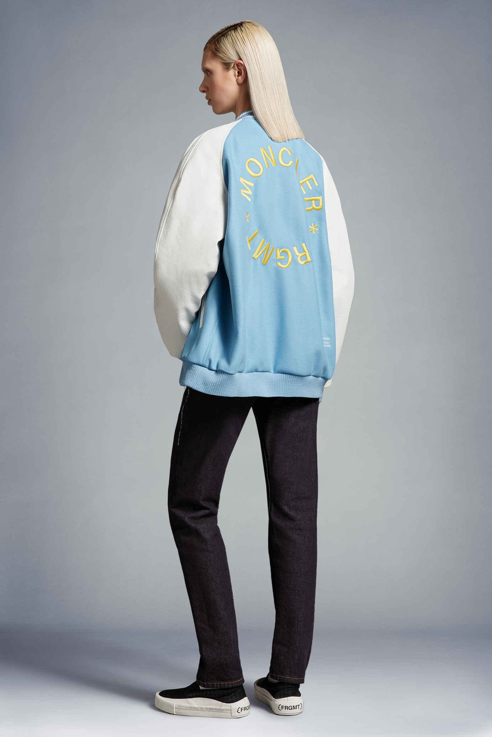 White & Light Blue Celsia Down Varsity Jacket - Moncler x Frgmnt for ...