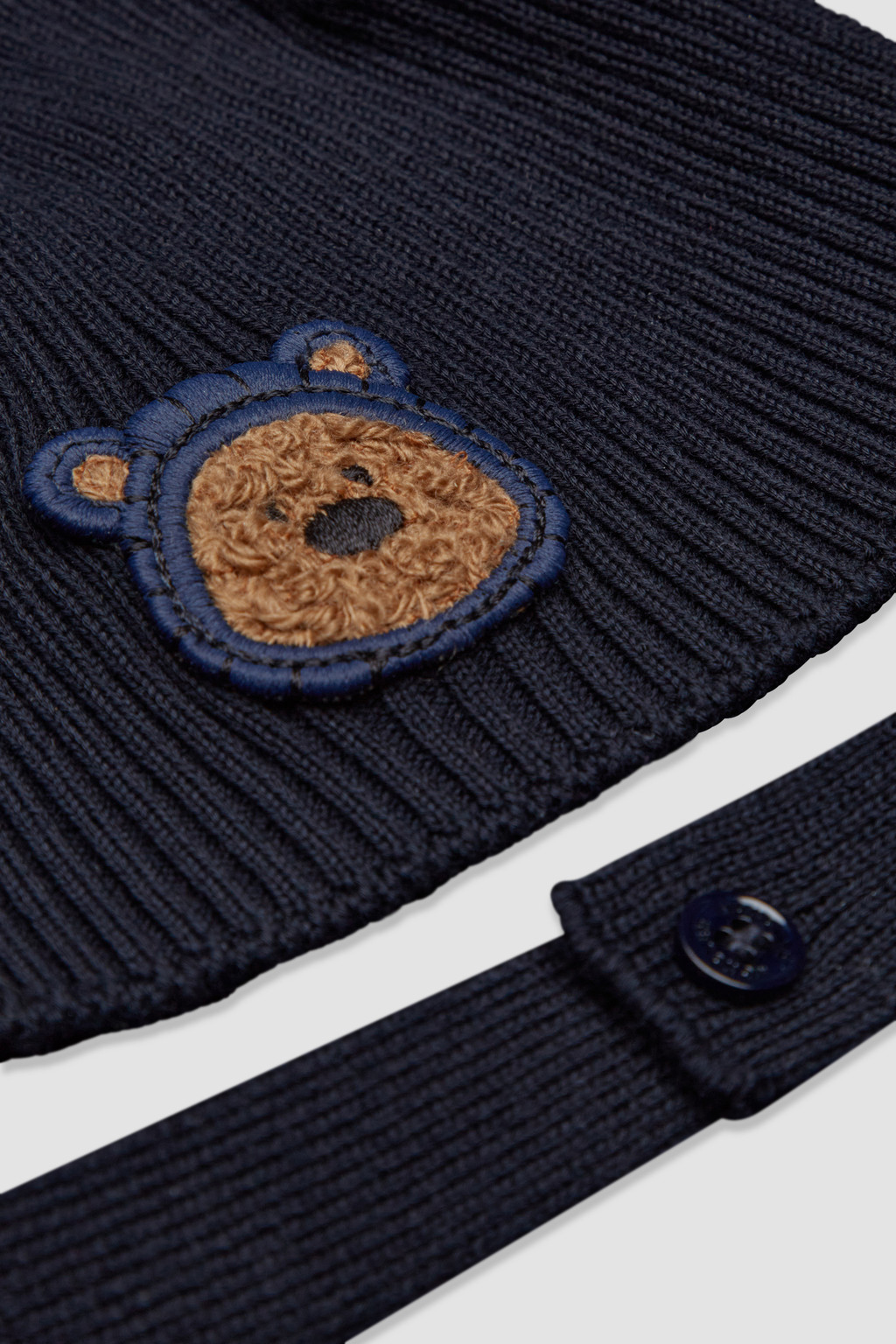 Navy Blue Teddy Bear Cotton Beanie - Accessories for Children | Moncler MT
