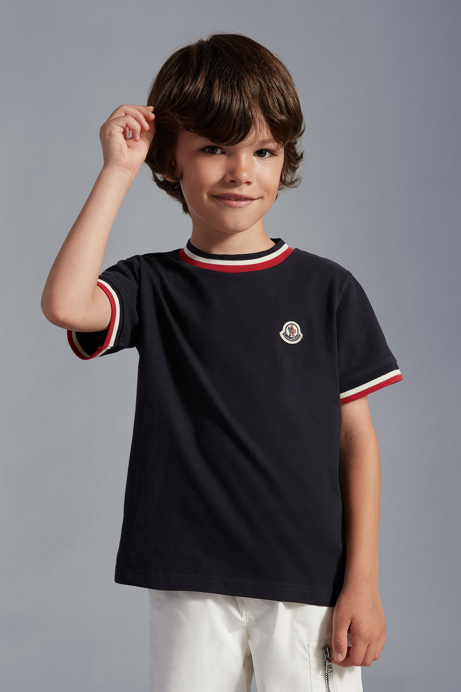 Navy Blue Tricolor T-Shirt - Polos & T-shirts for Children | Moncler NO