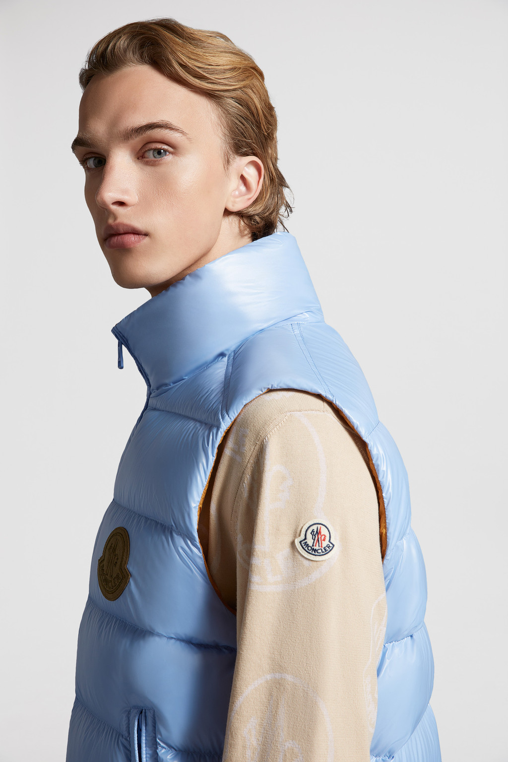Light Blue Parke Down Gilet - Vests for Men | Moncler FR