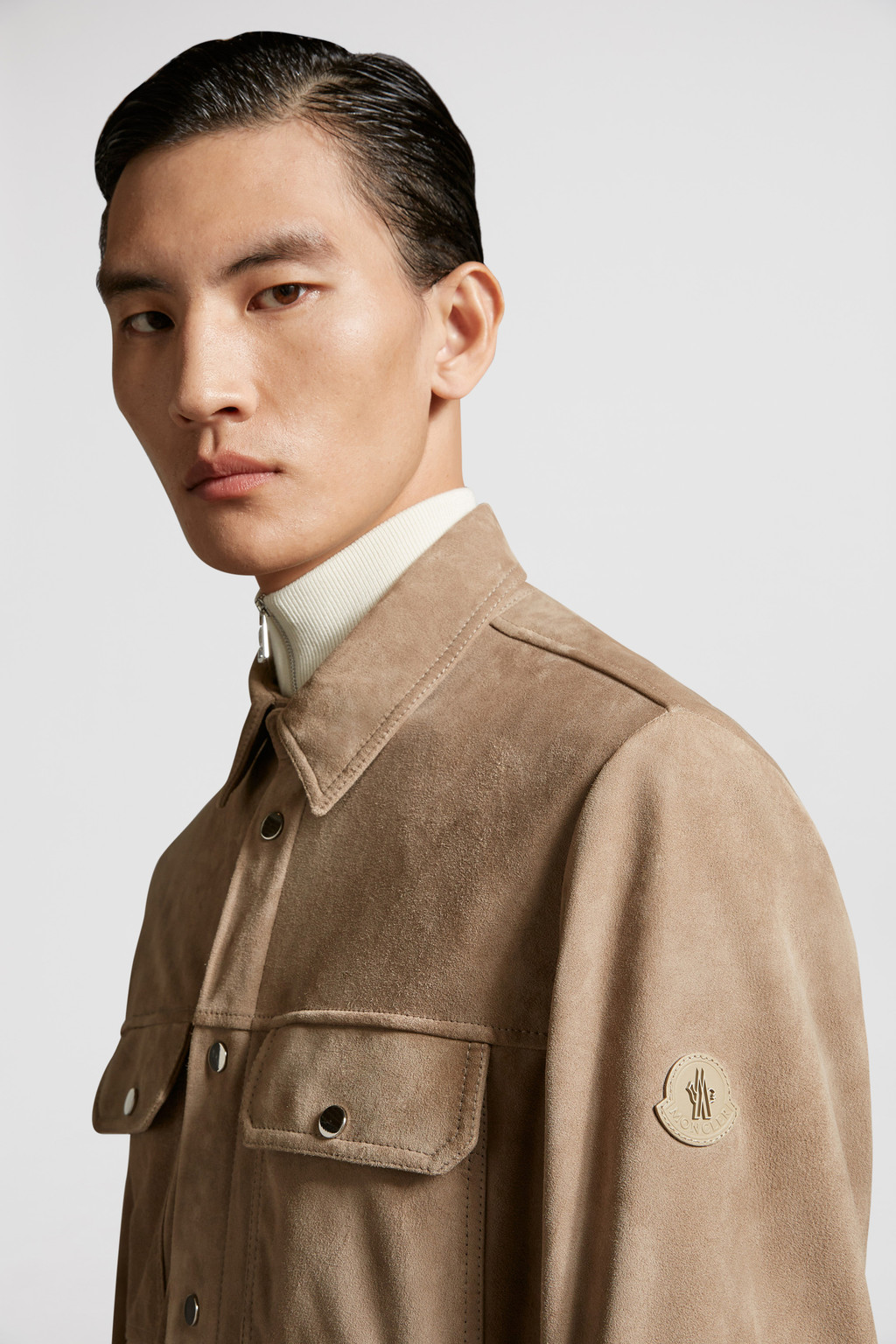 Beige Corborant Leather & Suede Shacket - Coats & Jackets for Men ...