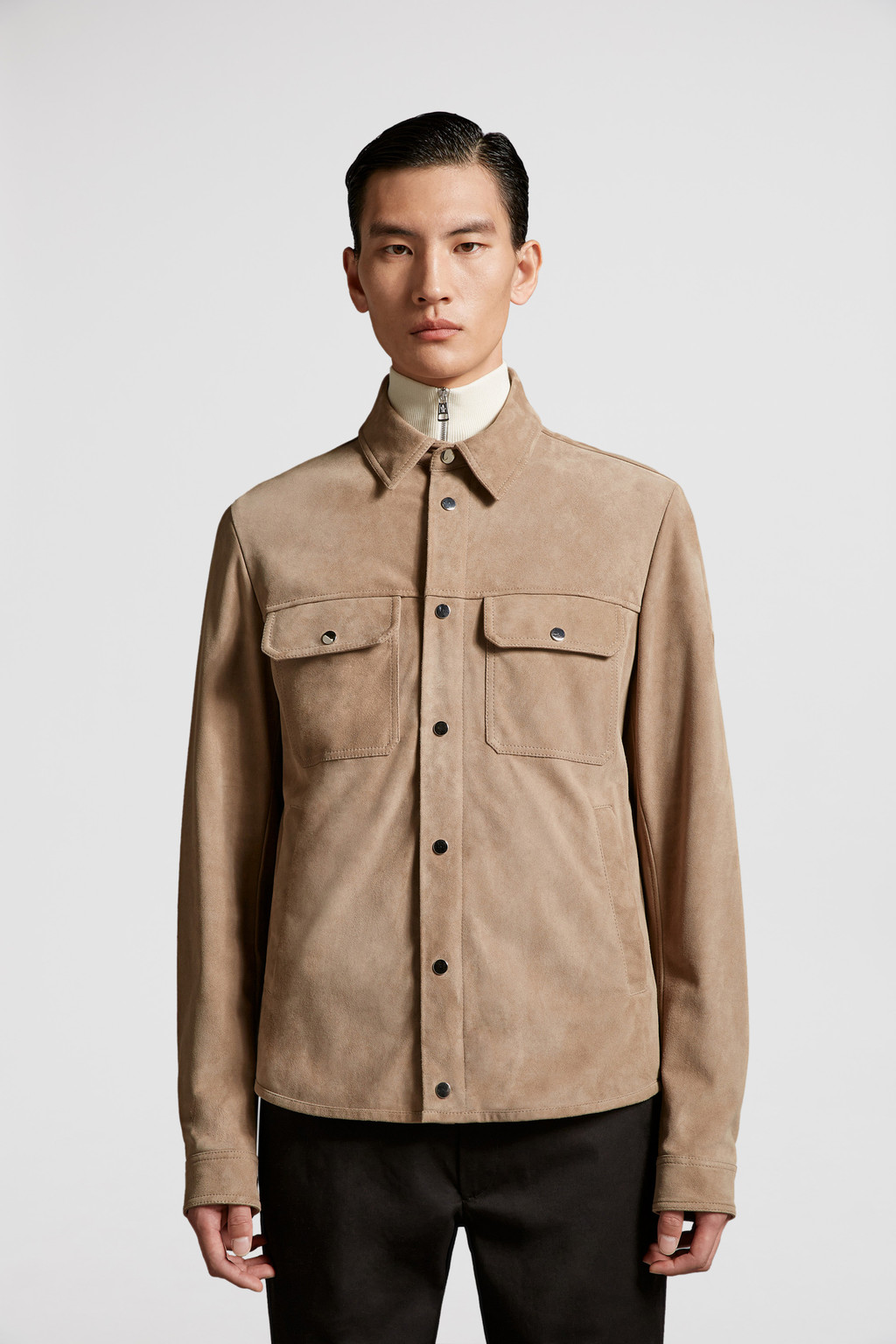 Beige Corborant Leather & Suede Shacket - Coats & Jackets for Men ...