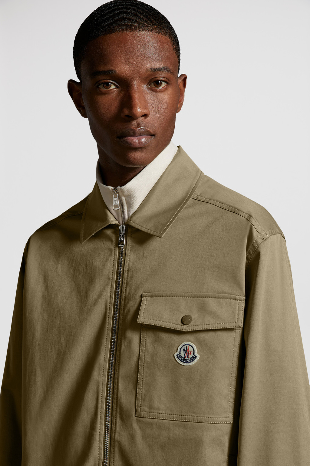 Beige Gabardine Zip-Up Shirt - Spring/Summer for Men | Moncler SK