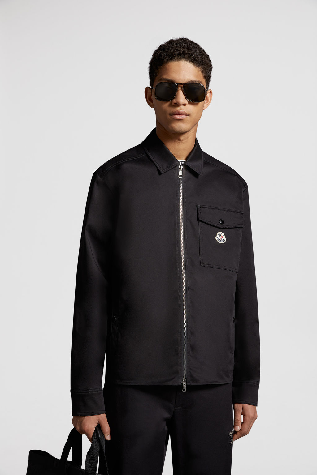 Black Gabardine Zip-Up Shirt - Coats & Jackets for Men | Moncler NL