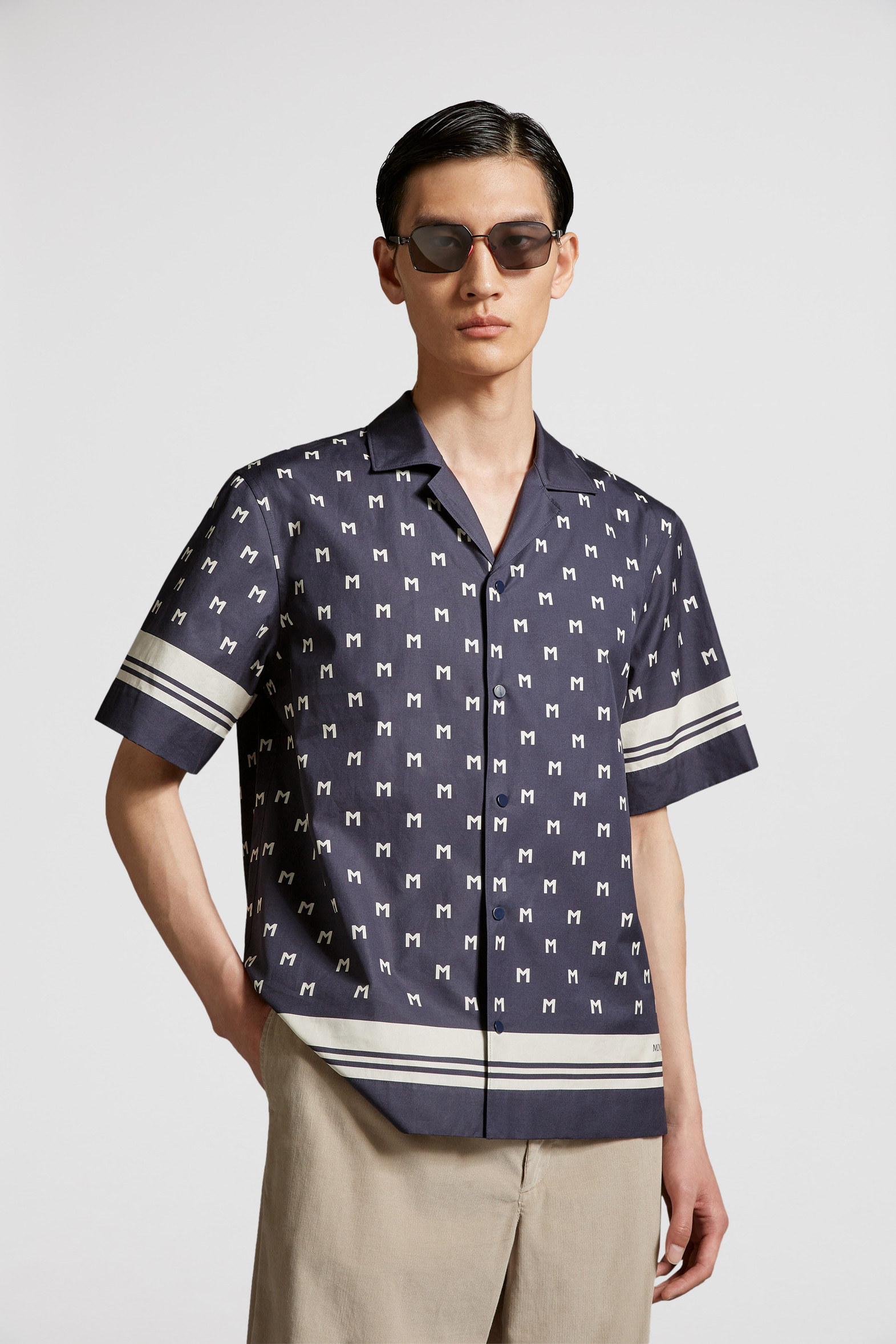 Dark Blue Monogram Print Shirt - Polos & T-shirts for Men | Moncler HK