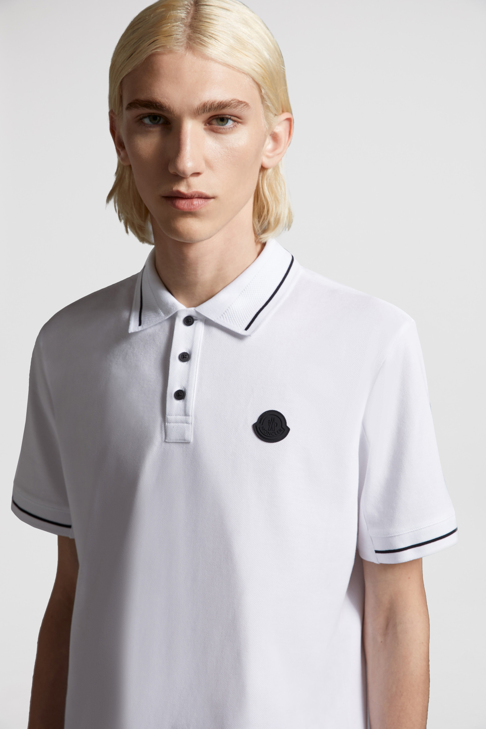 Optical White Logo Patch Polo Shirt - Polos & T-shirts for Men | Moncler SG