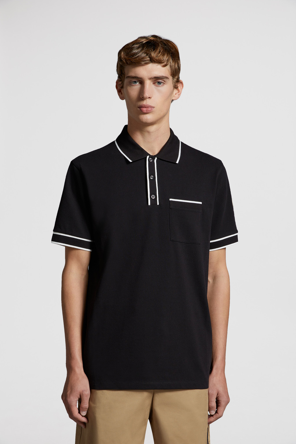 Black Colour Block Polo Shirt - Spring/Summer for Men | Moncler CY