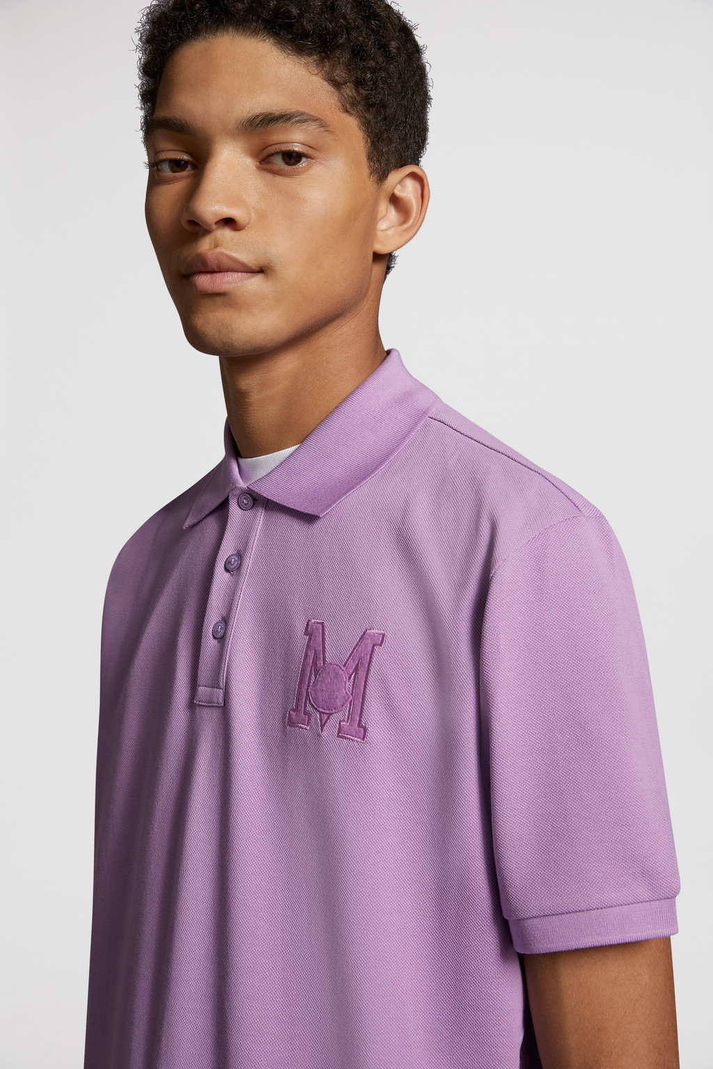 Purple Embroidered Monogram Polo Shirt - Spring/Summer for Men | Moncler CY