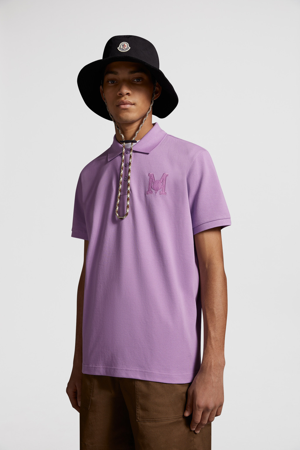 Purple Embroidered Monogram Polo Shirt - Spring/Summer for Men | Moncler CY