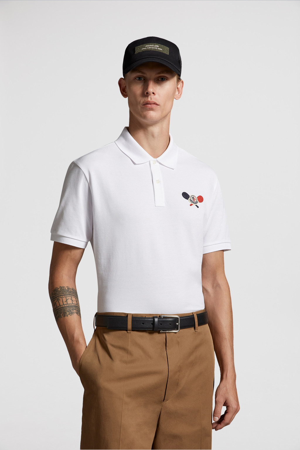 Optical White Tennis Logo Patch Polo Shirt - Polos & T-shirts for Men ...
