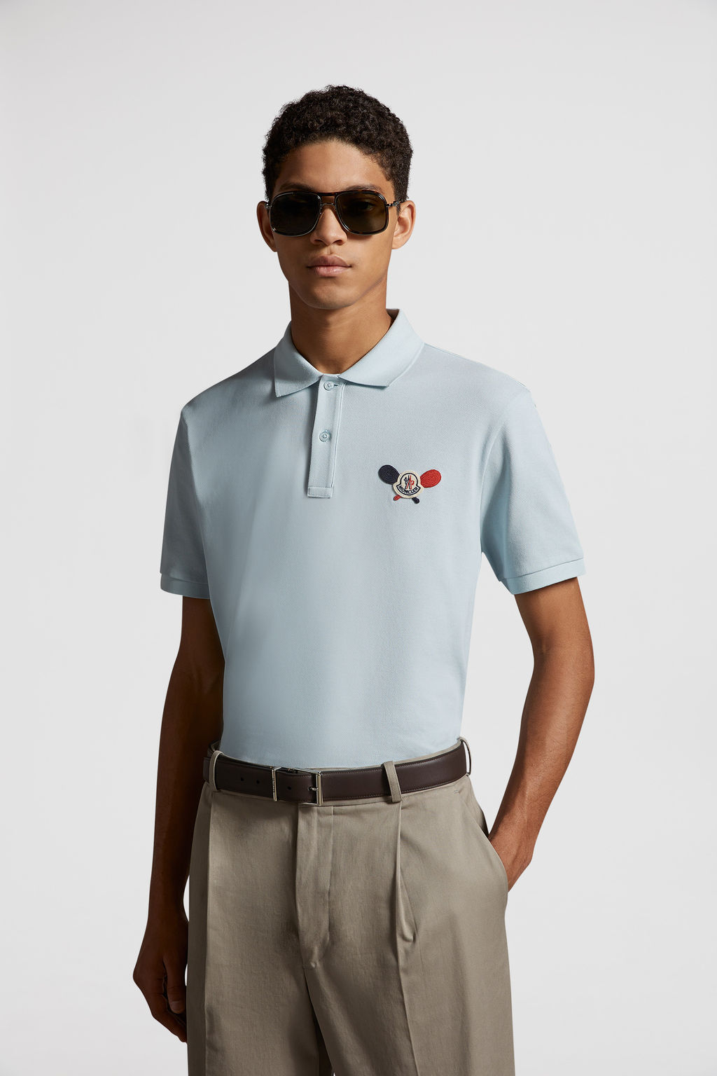 Light Blue Tennis Logo Patch Polo Shirt - Polos & T-shirts for Men ...