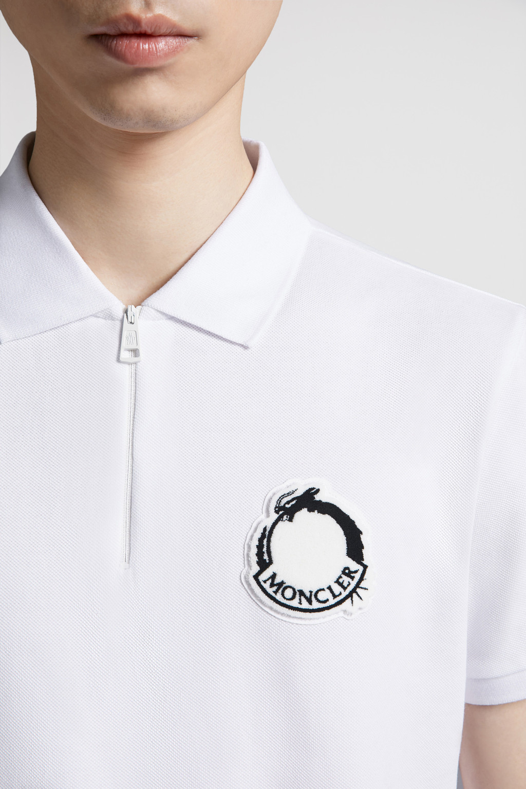 White Logo Patch Polo Shirt - Polos & T-shirts for Men | Moncler SG