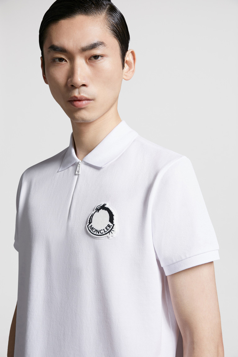 White Logo Patch Polo Shirt - Polos & T-shirts for Men | Moncler NL