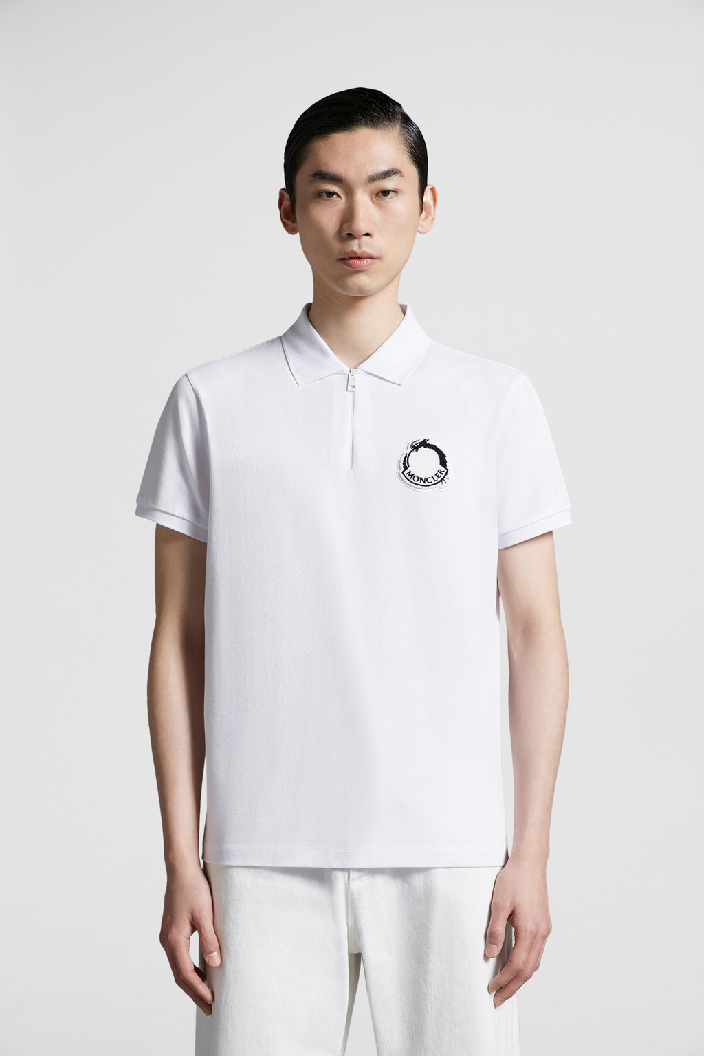 White Logo Patch Polo Shirt - Polos & T-shirts for Men | Moncler SG