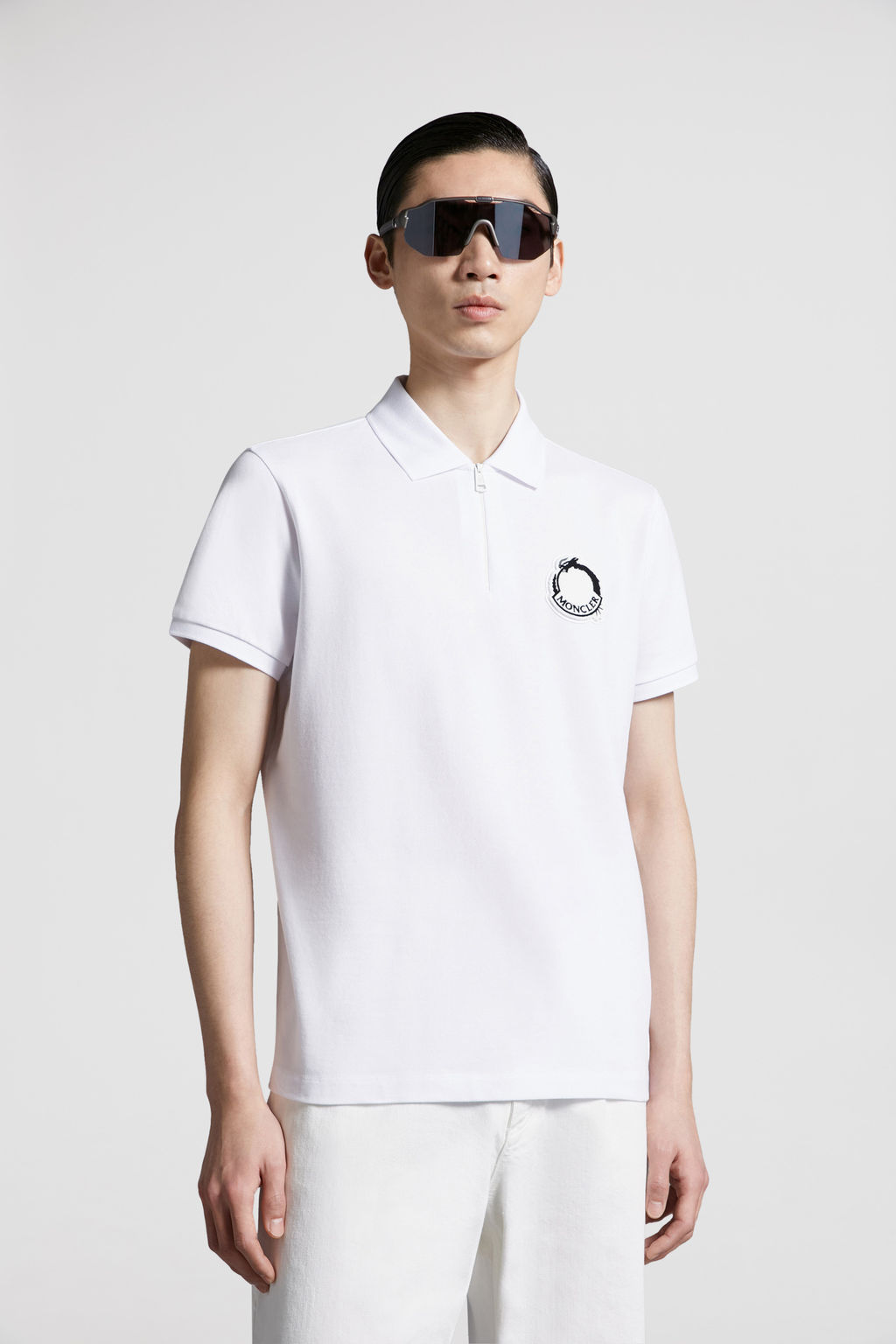 White Logo Patch Polo Shirt - Polos & T-shirts for Men | Moncler HR