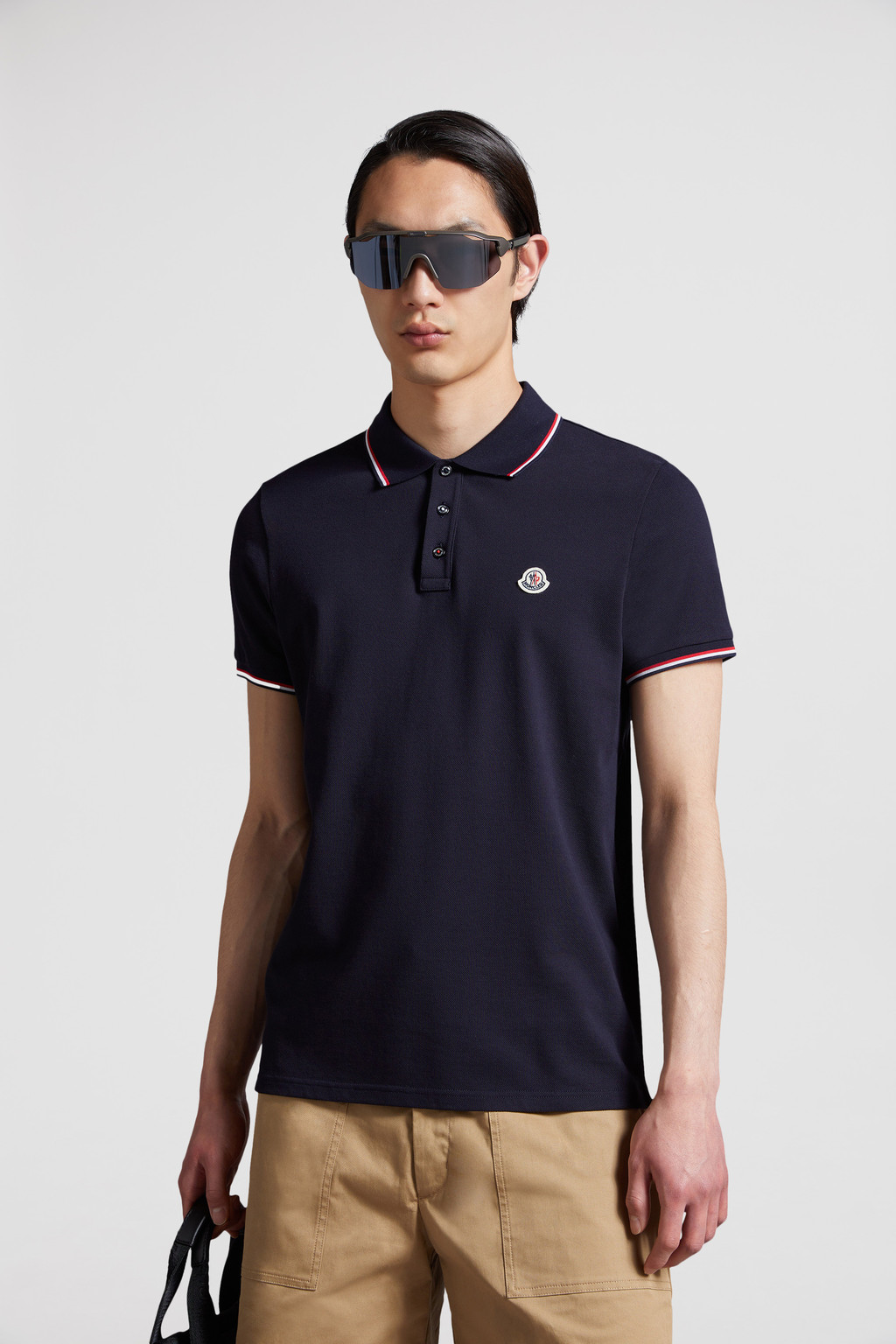 Gray Logo Patch Polo Shirt - Polos & T-shirts for Men | Moncler HR
