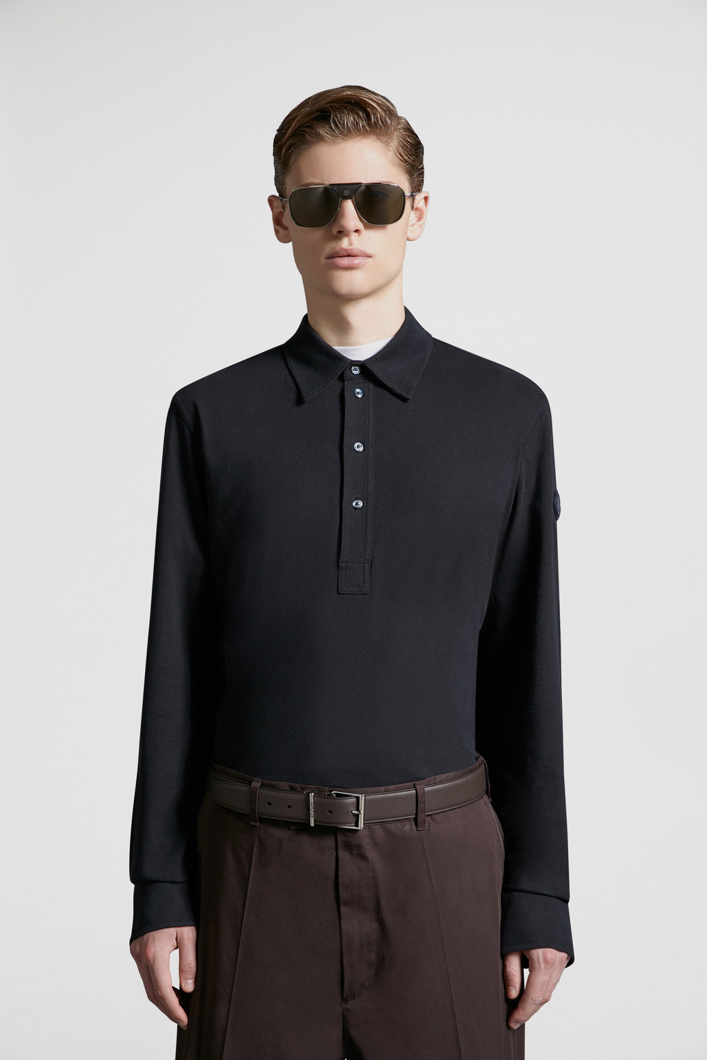 Night Blue Long Sleeve Polo Shirt - Polos & T-shirts for Men | Moncler SG