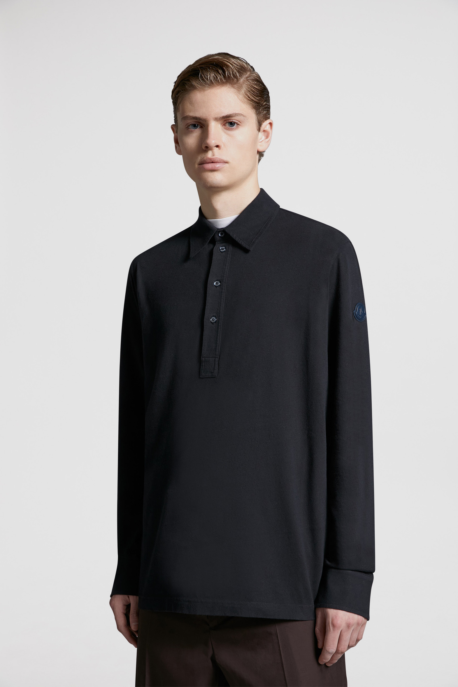 Night Blue Long Sleeve Polo Shirt - Polos & T-shirts for Men | Moncler PT