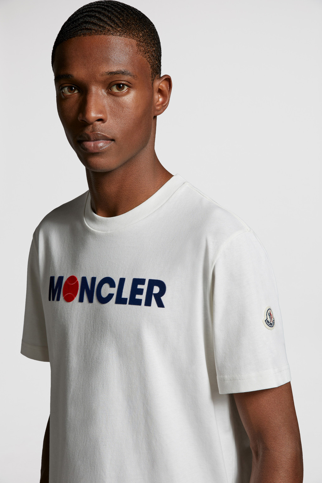 White Flocked Logo T-Shirt - Jackets for Men | Moncler RO