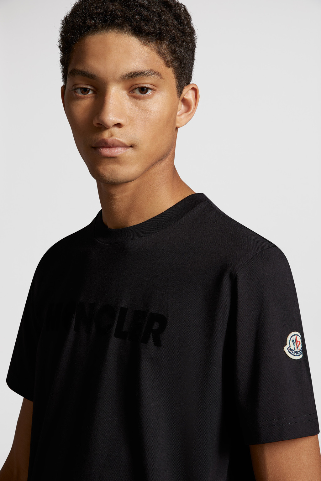 Black Flocked Logo T-Shirt - Spring/Summer for Men | Moncler RO