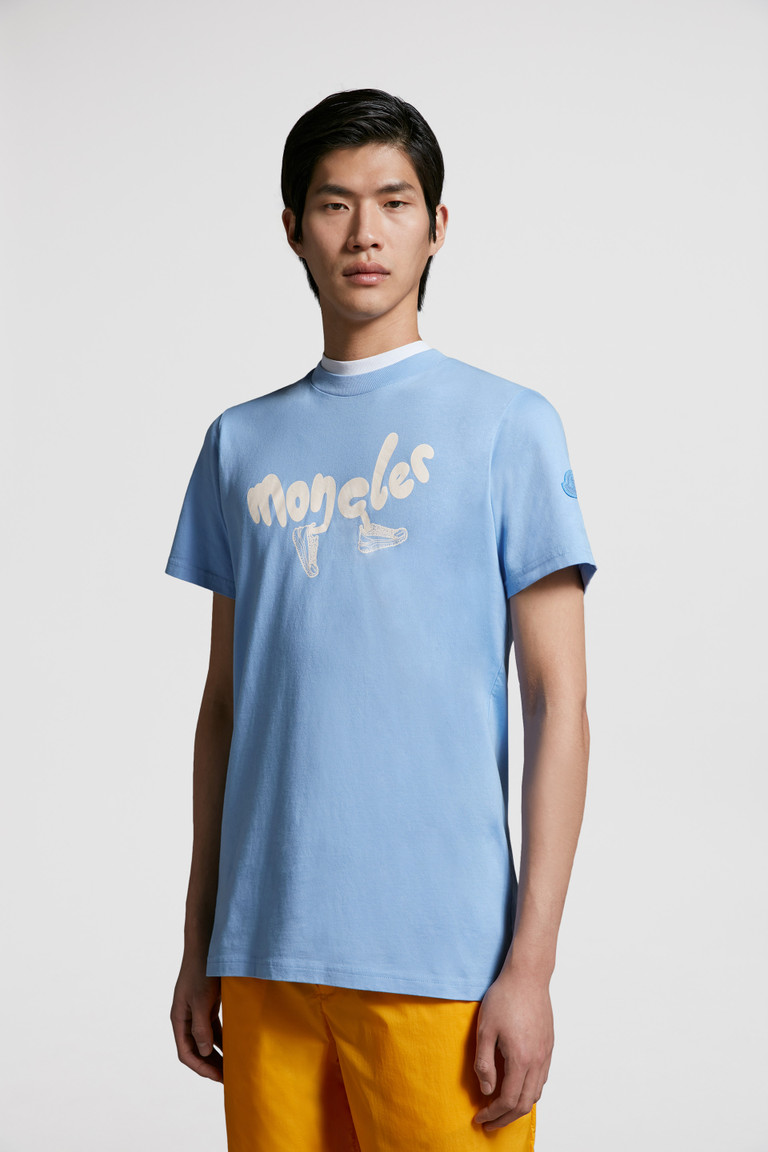 Light Blue Running Logo T-Shirt - Polos & T-shirts for Men | Moncler US
