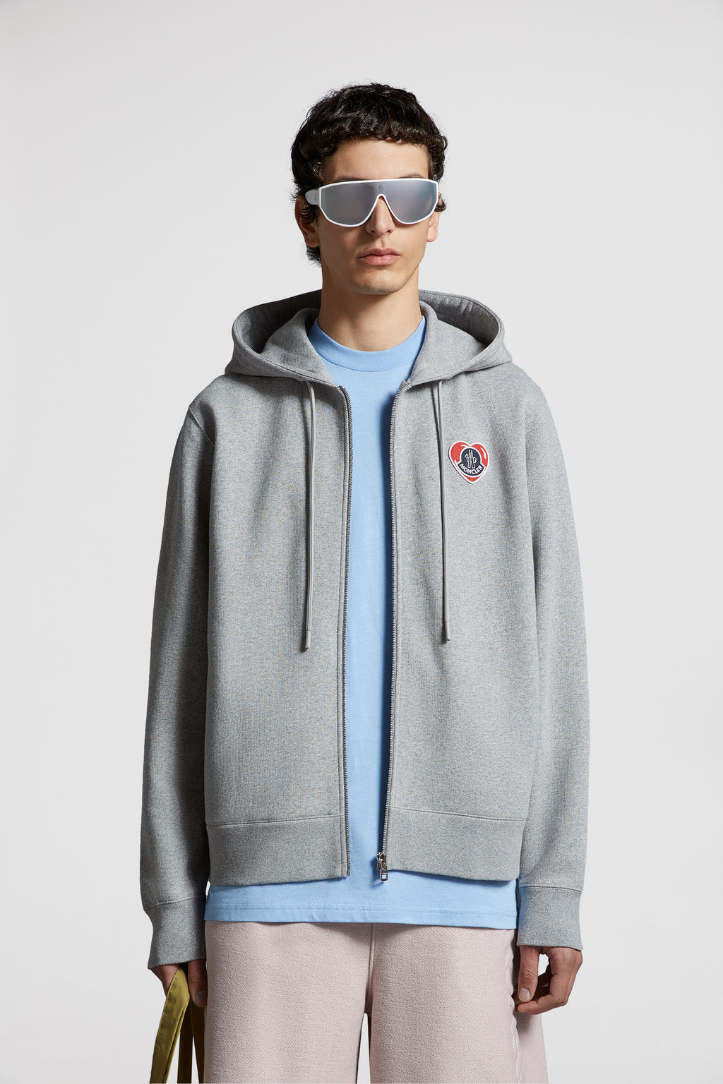 Light Gray Heart Logo Zip-Up Hoodie - Sweatshirts for Men | Moncler IT