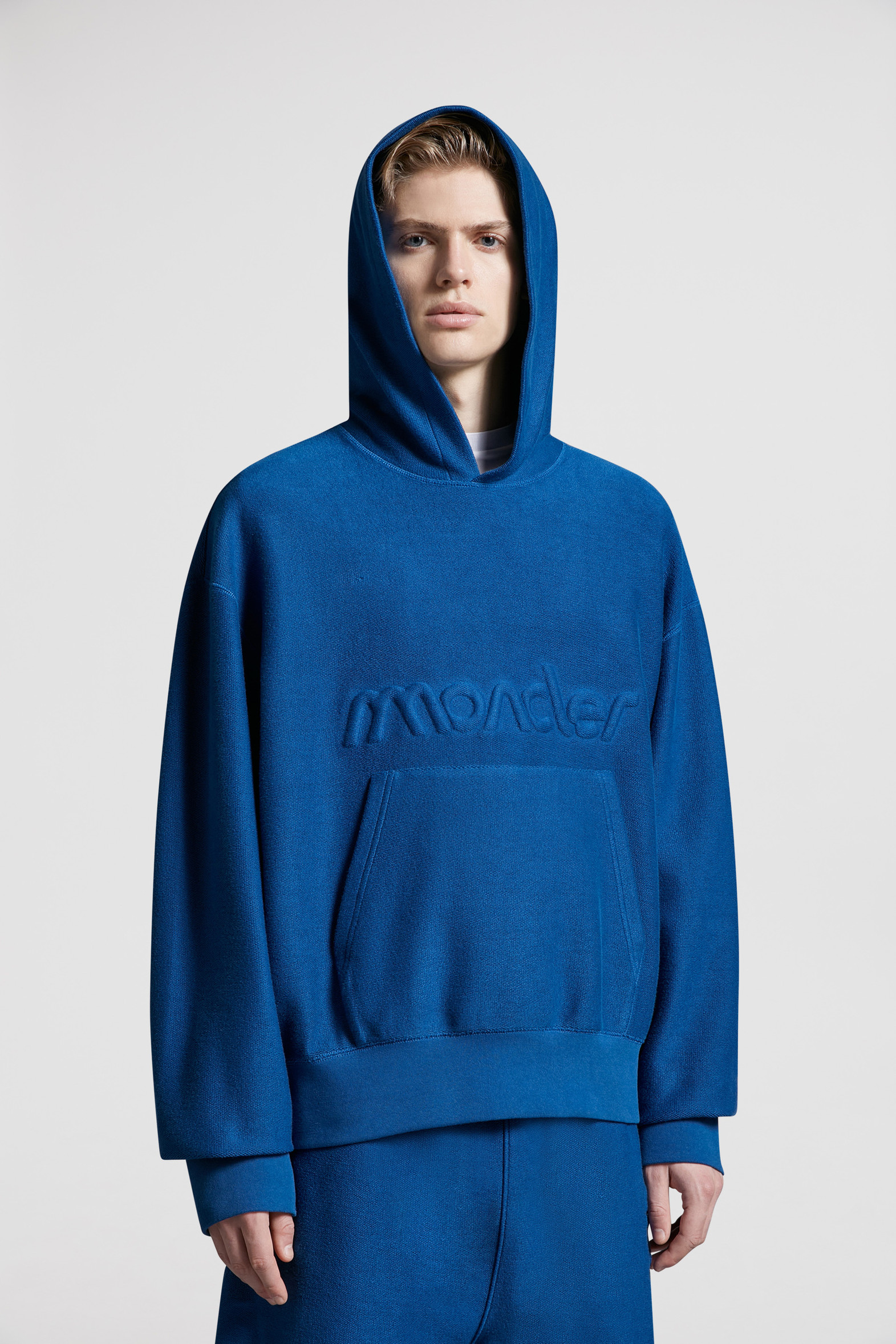 Blue Embossed Logo Hoodie - Sweatshirts for Men | Moncler PT
