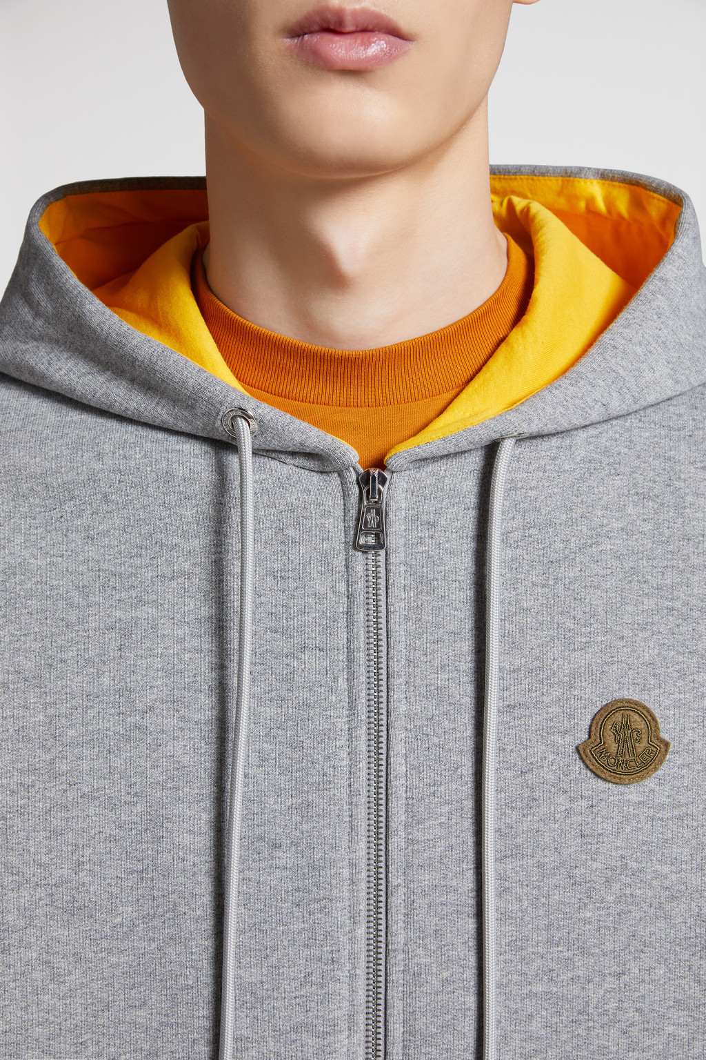 Light Gray Logo Patch Zip-Up Hoodie - Sweatshirts for Men | Moncler RO