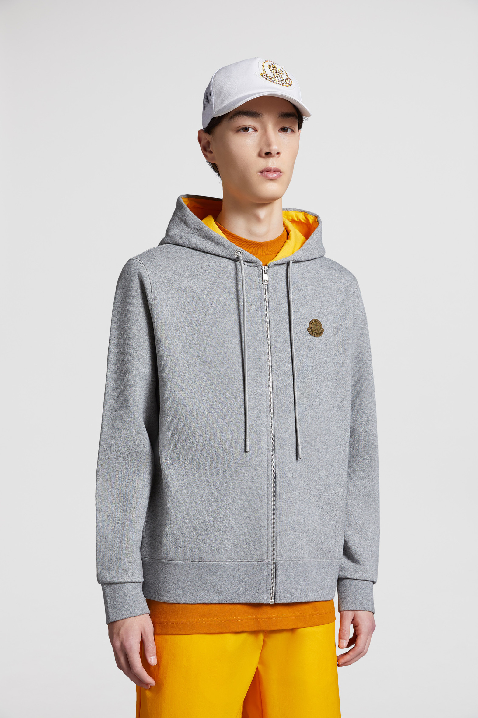 Light Gray Logo Patch Zip-Up Hoodie - Sweatshirts for Men | Moncler PT