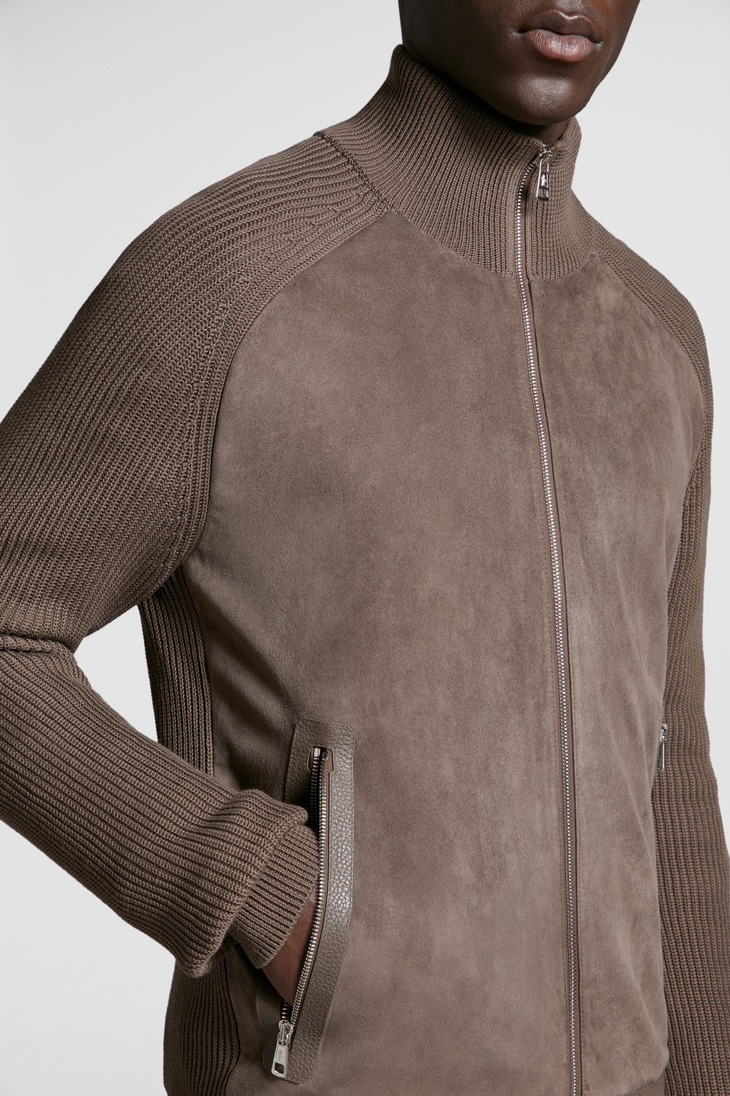 Brown Cotton & Suede Cardigan - Sweaters & Cardigans for Men | Moncler DK