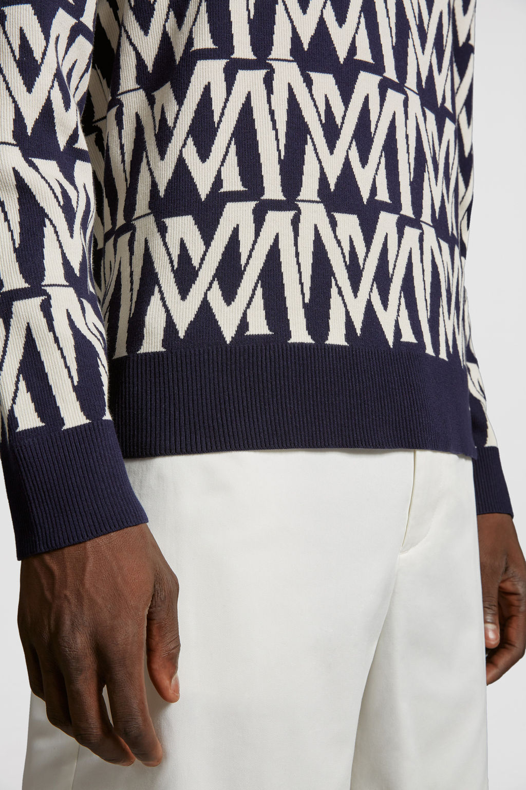 White & Light Blue Monogram Jacquard Sweater - Sweaters & Cardigans for ...