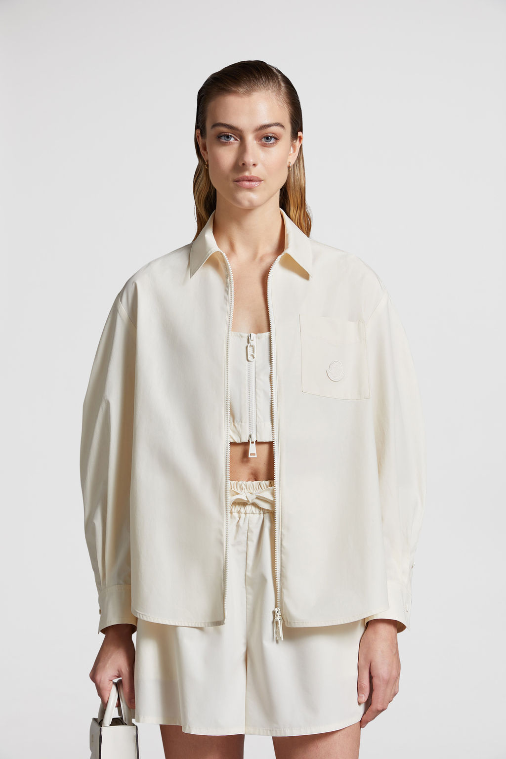 Poplin Zip-Up Shirt Weiß - Tops & T-Shirts für Damen | Moncler DE