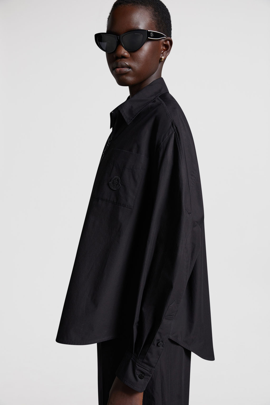 Black Poplin Zip-Up Shirt - Tops & T-Shirts for Women | Moncler GR