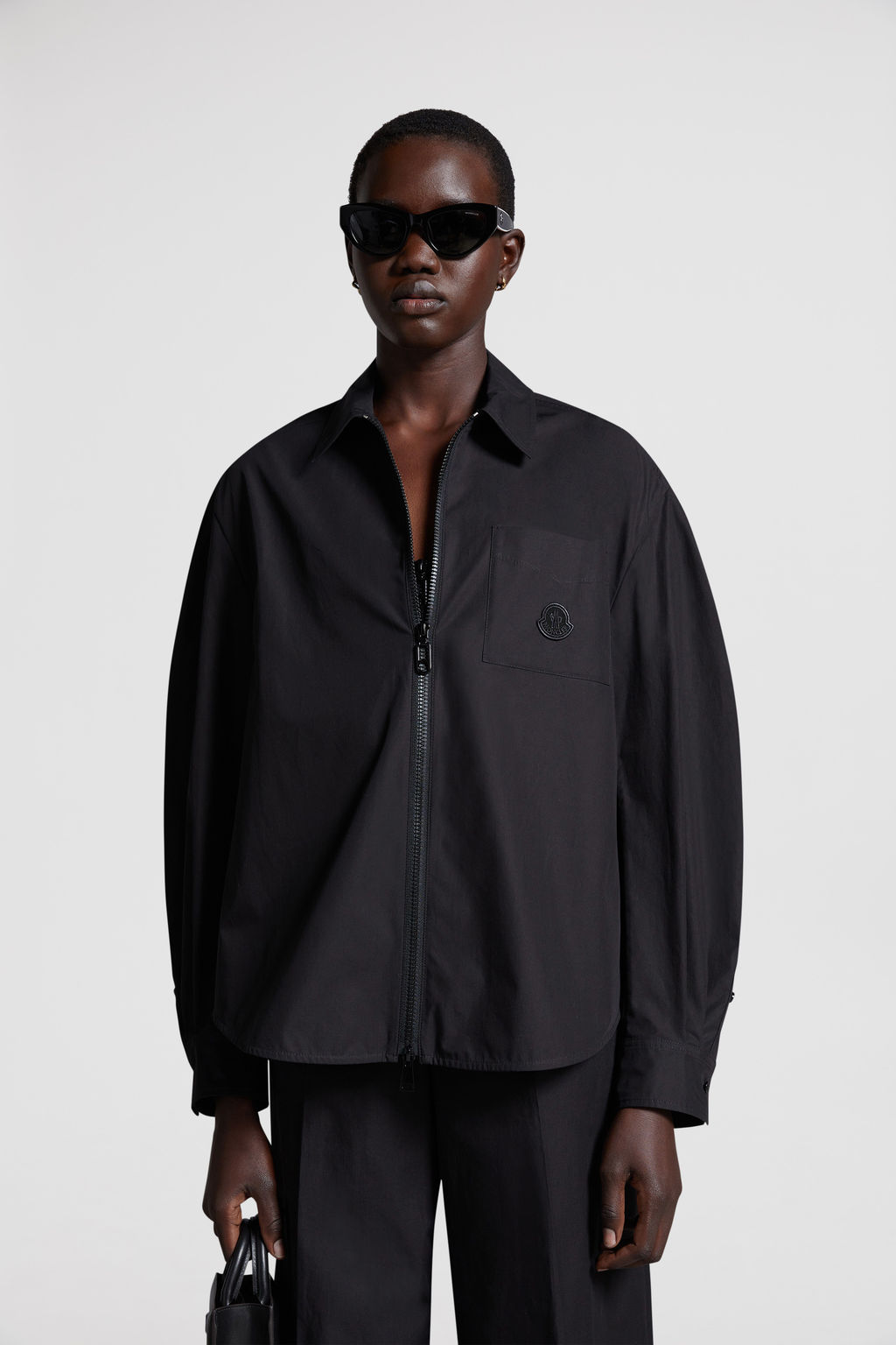 Black Poplin Zip-Up Shirt - Tops & T-Shirts for Women | Moncler GR